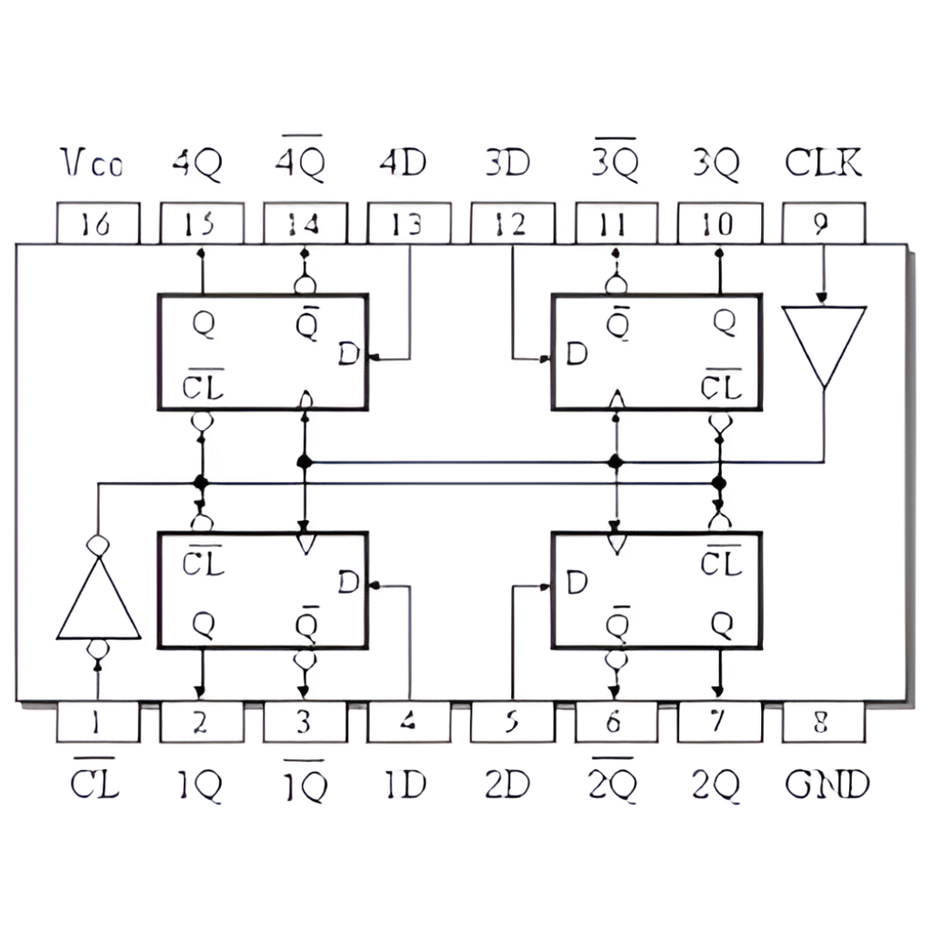 74LS175 Compuerta QUAD FLIP-FLOP Tipo D | Unitronic